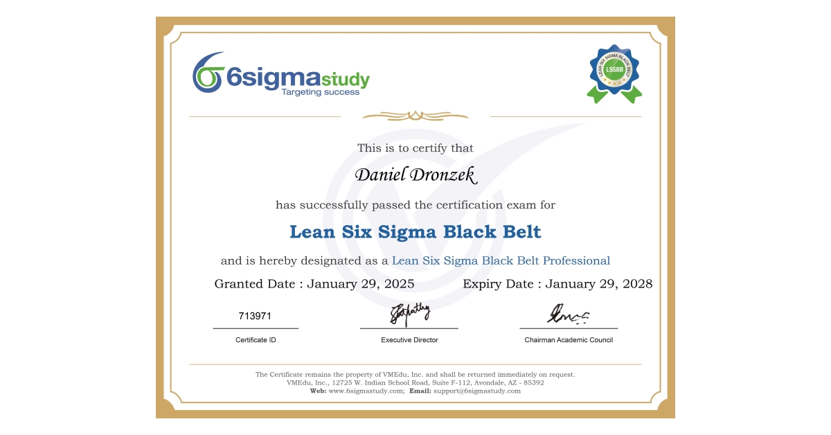 I passed the Lean Six Sigma Black Belt certification exam!