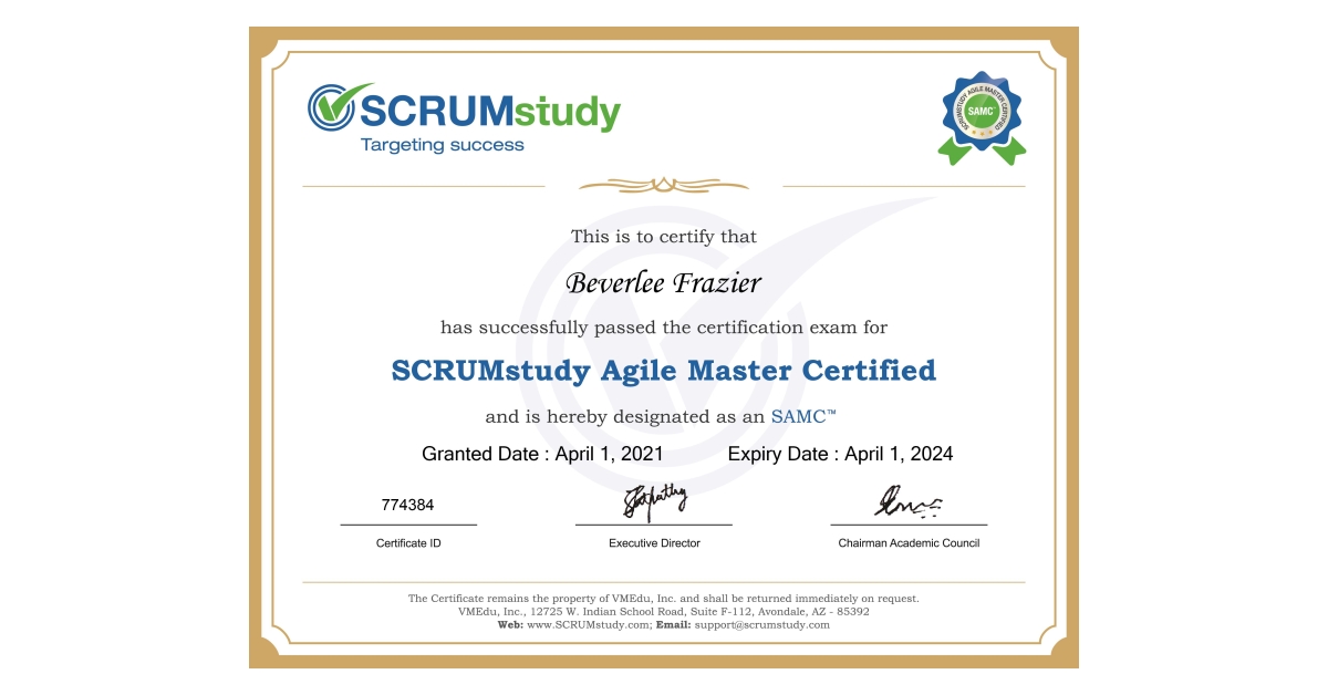 I passed the Scrum Agile Master Certified certification exam! I passed the Scrum Agile Master Certified certification exam!