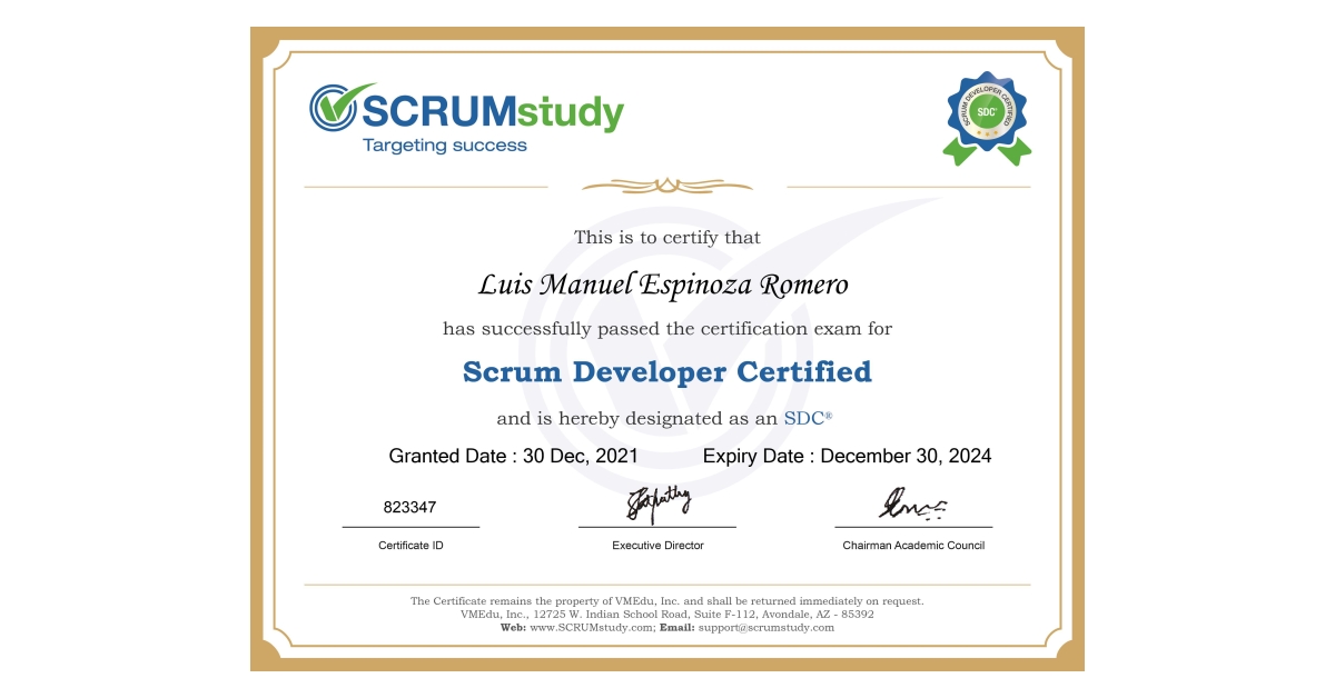 I passed the Scrum Developer Certified certification exam!