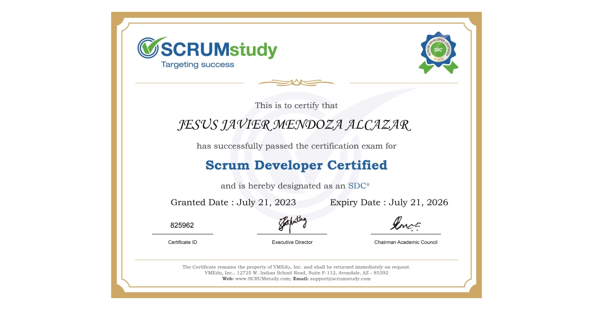 I passed the Scrum Developer Certified certification exam!