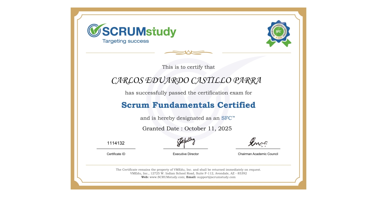 I passed the Scrum Fundamentals Certified certification exam!