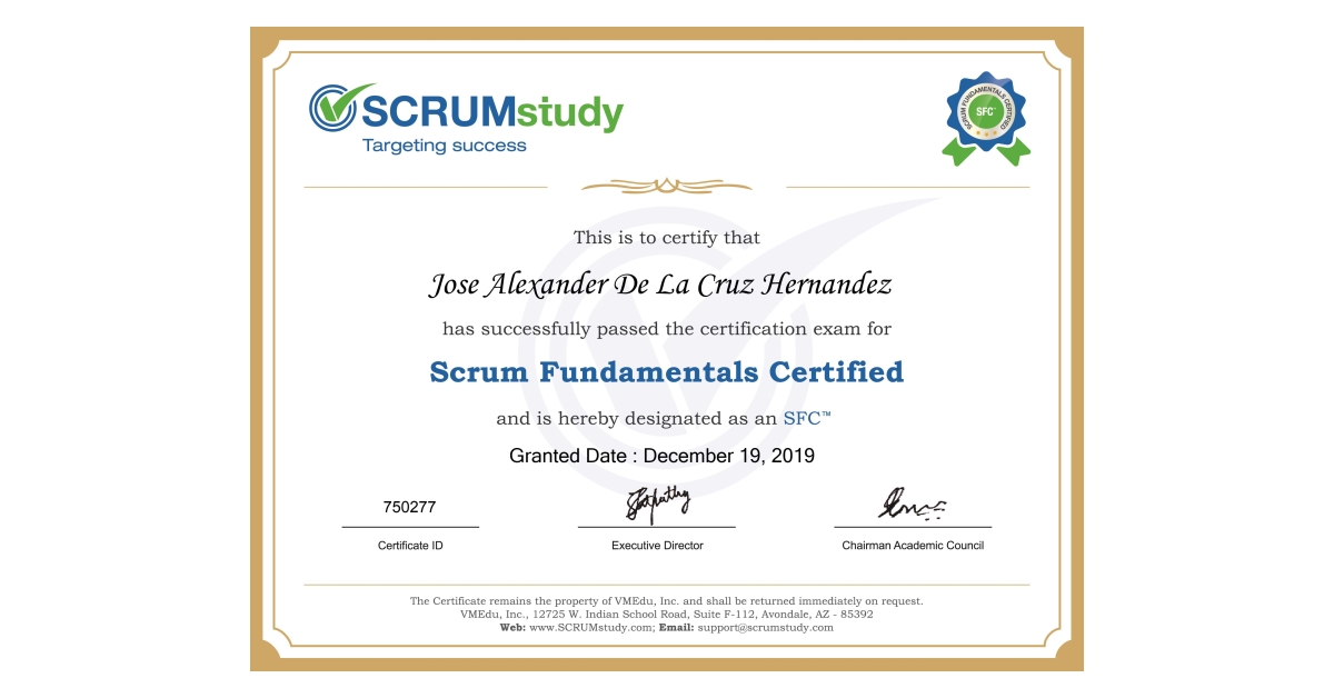 I passed the Scrum Fundamentals Certified certification exam!