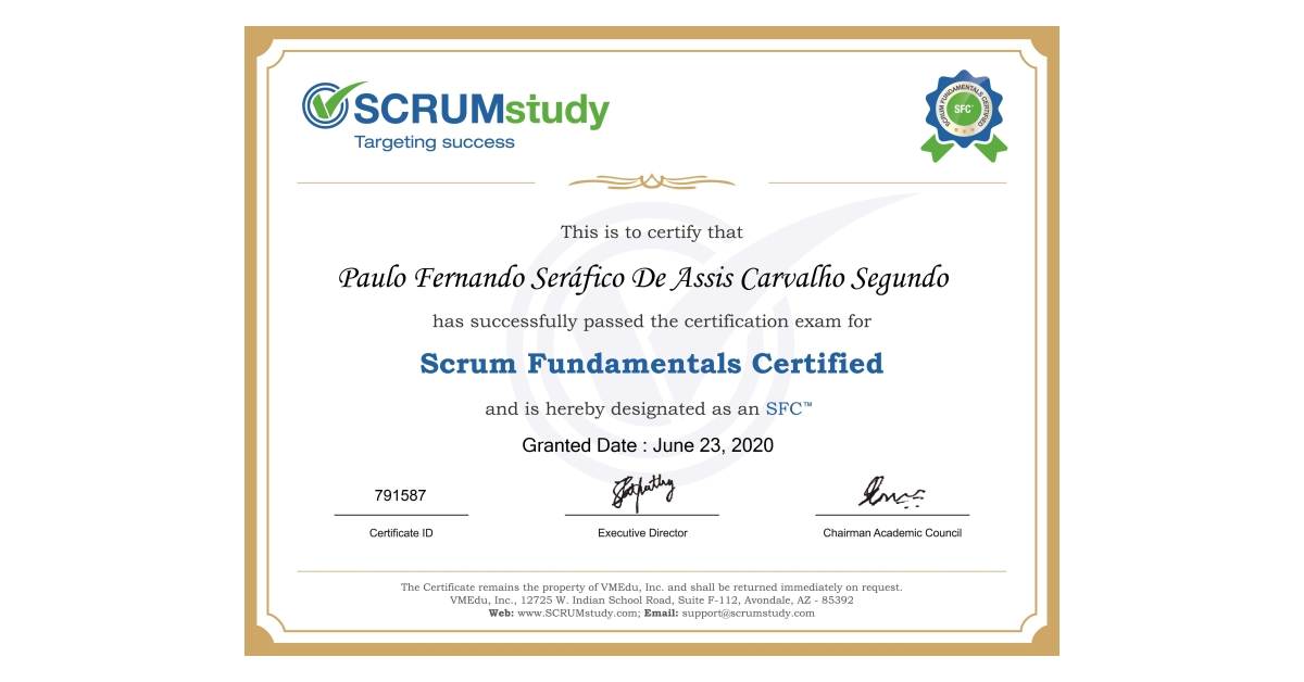 I passed the Scrum Fundamentals Certified certification exam!