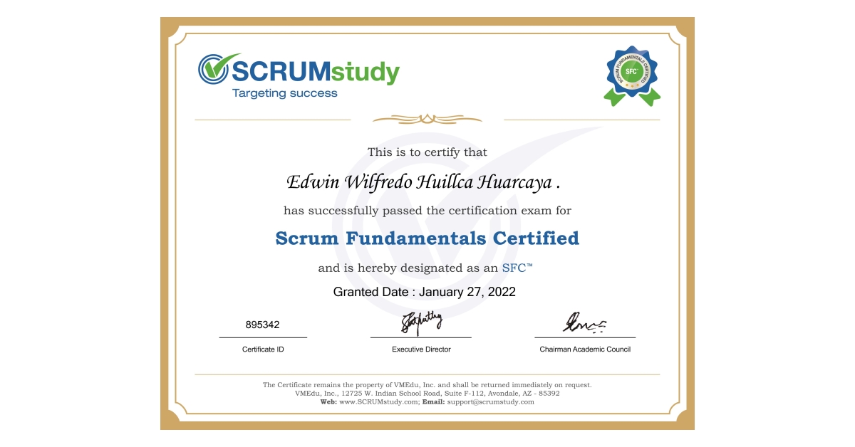 I passed the Scrum Fundamentals Certified certification exam!