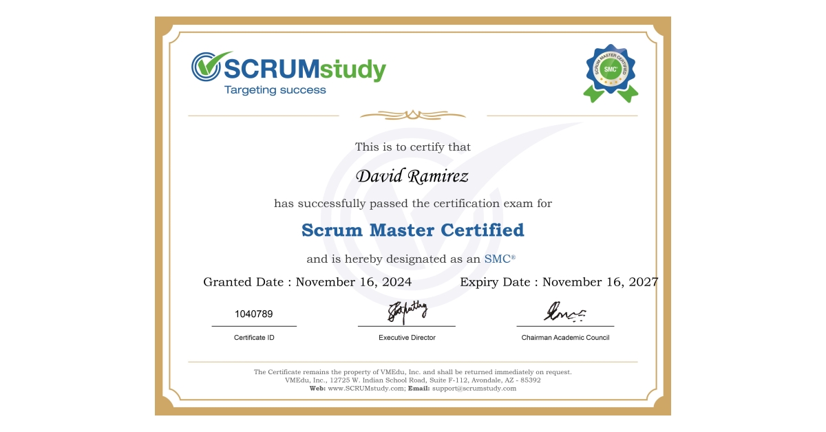 I passed the Scrum Master Certified certification exam!