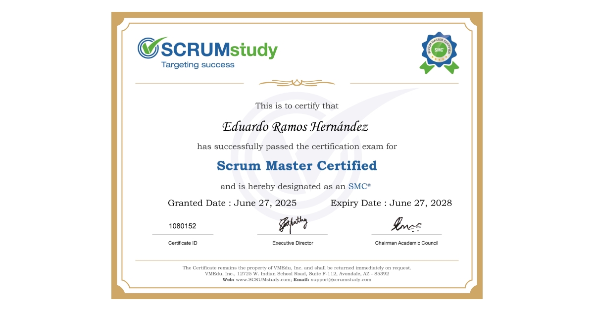 I passed the Scrum Master Certified certification exam!