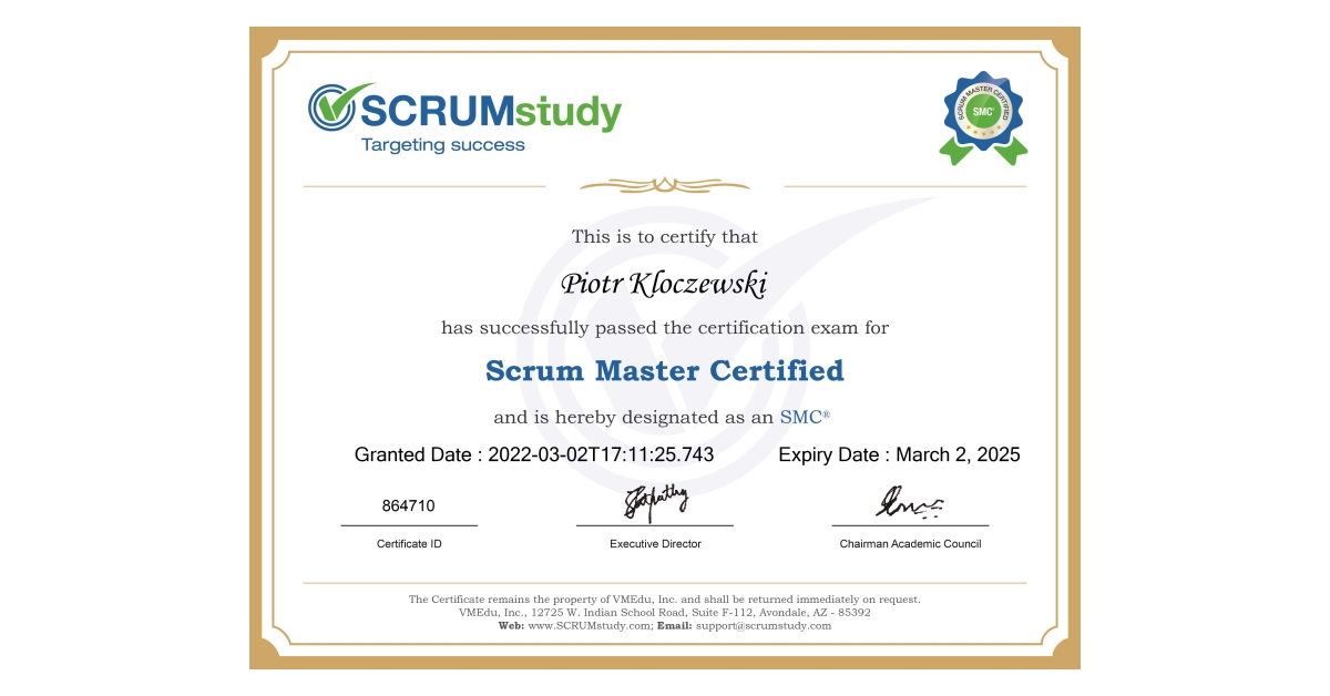 I passed the Scrum Master Certified certification exam!