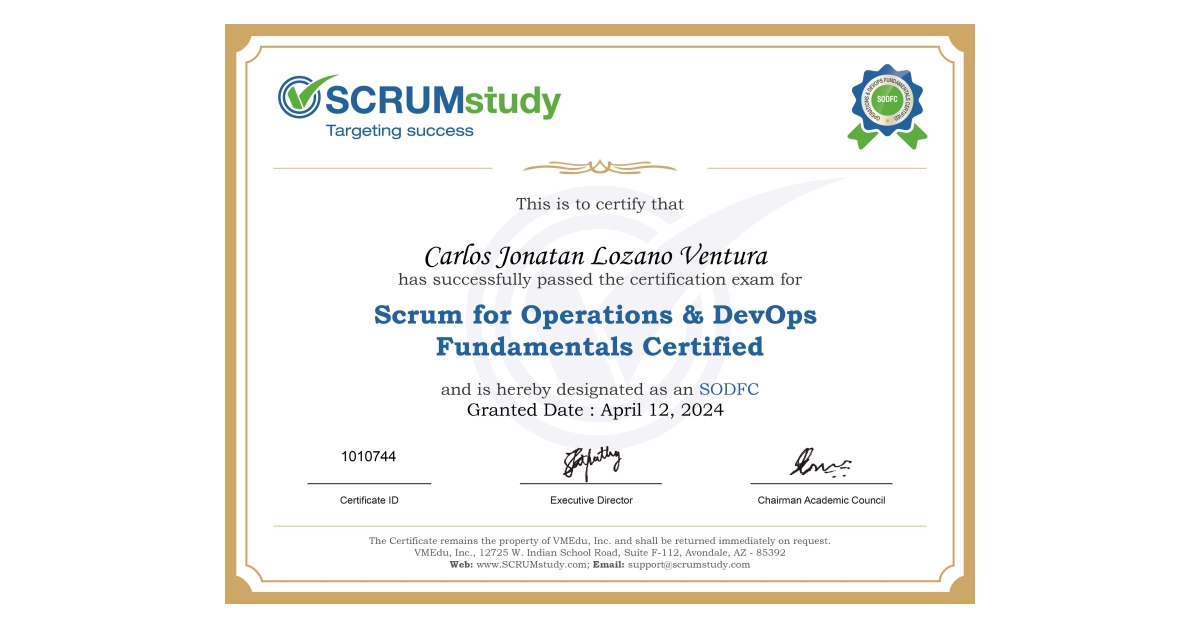 I passed the Scrum for Operations and DevOps Fundamentals Certified ...