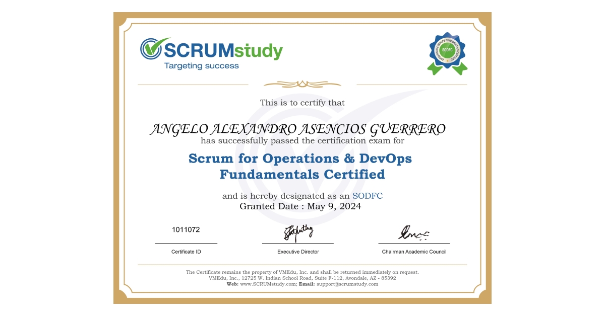 I passed the Scrum for Operations and DevOps Fundamentals Certified ...