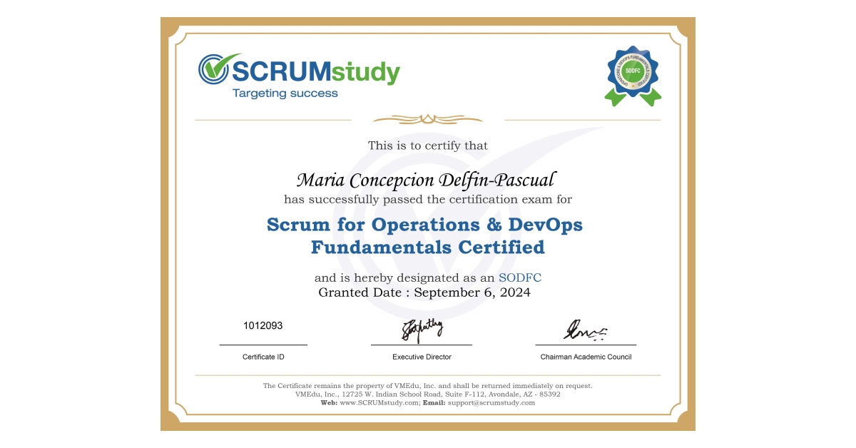 I passed the Scrum for Operations and DevOps Fundamentals Certified ...