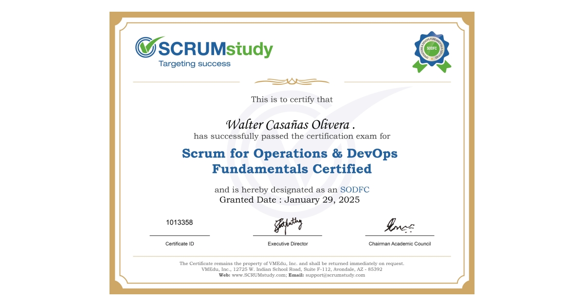 I passed the Scrum for Operations and DevOps Fundamentals Certified ...