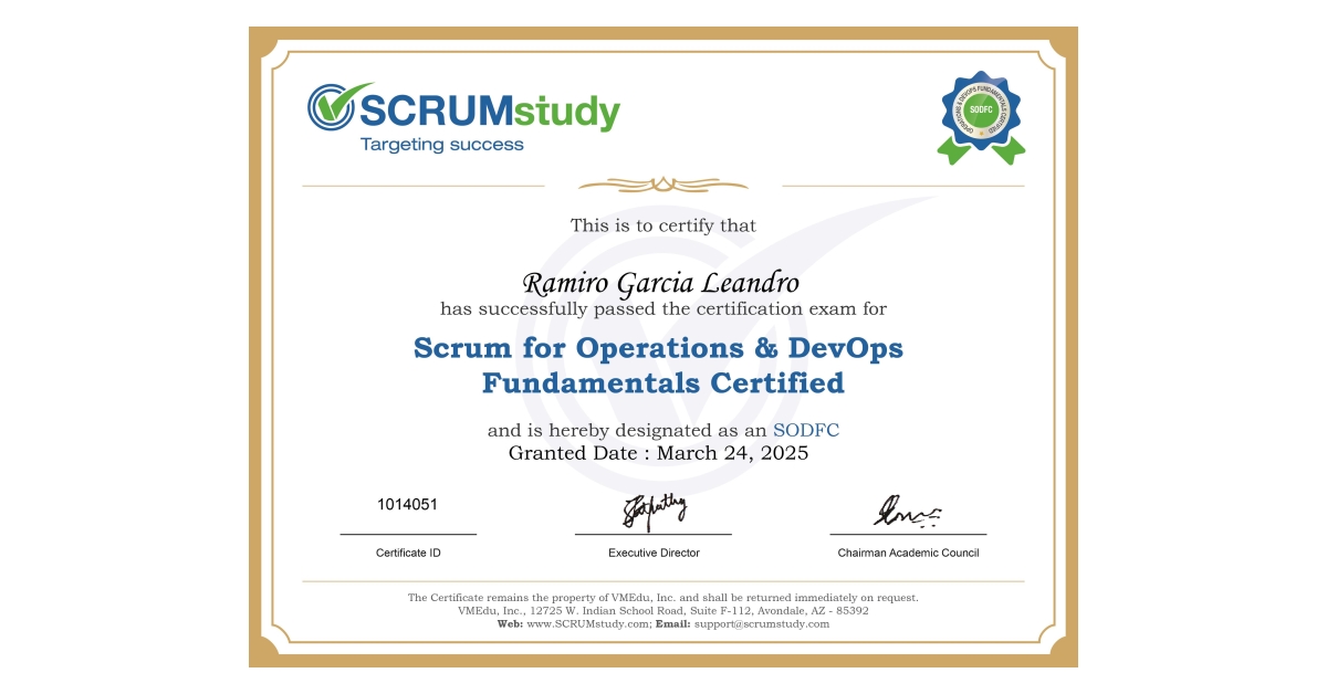 I passed the Scrum for Operations and DevOps Fundamentals Certified ...
