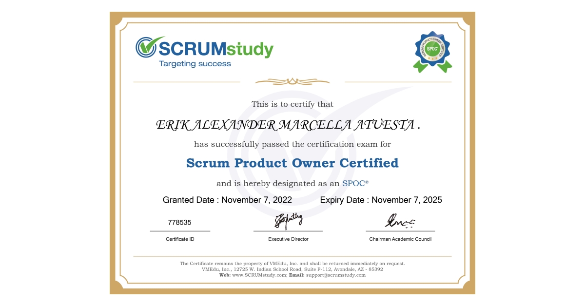 I passed the Scrum Product Owner Certified certification exam!