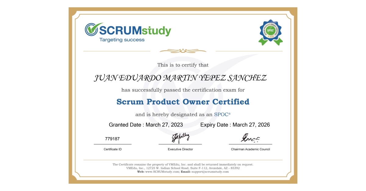 I passed the Scrum Product Owner Certified certification exam!